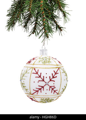 Horizontal Christmas background with hanging green Christmas ball and ...