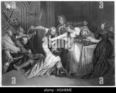 Black and White Illustration; The murder of David Rizzio at Holyrood ...