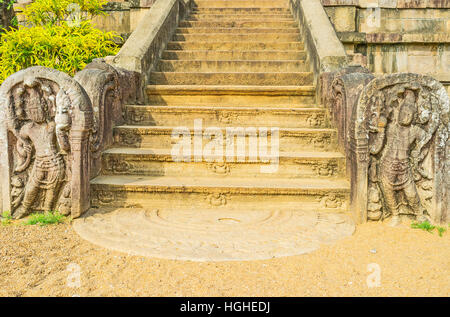 Sacred City of Anuradhapura, moonstone and stairs at the Abhayagiri ...
