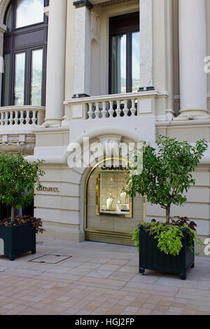 Monaco-Montecarlo: view of Chanel luxury shops, blue sky in summer ...