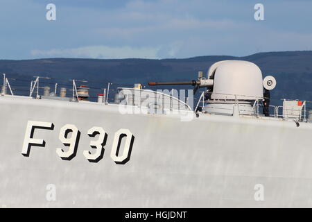 An OTO Melara (Otobreda) 76mm naval gun, the main weapon on FGS ...