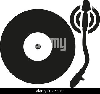 Vinyl record player or DJ turntable with flying vinyl plate on green ...