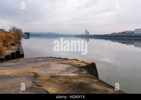 Han river Hangang and Seoul cityscape in winter in South Korea Stock ...