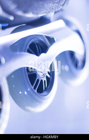 Freestyle inline skates boots and wheels in retail store shop window ...