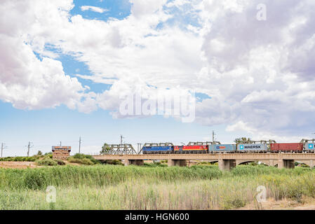 MODDERRIVIER, SOUTH AFRICA - DECEMBER 25, 2016: The railroad, station ...
