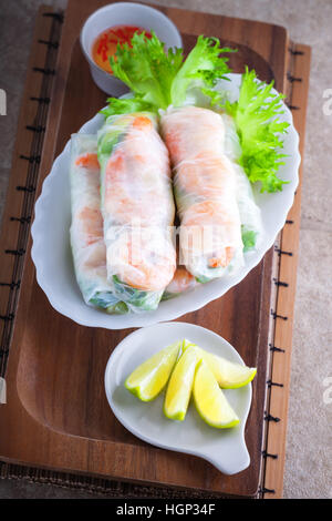 Vietnamese spring roll with prawn and vegetables in the rice paper ...