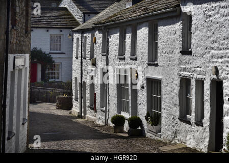 Cobbled main street of Dent village in the Yorkshire Dales National ...