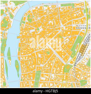 Vltava river map, Prague city, Czech Republic. Watercourse, water flow, blue on grey background ...
