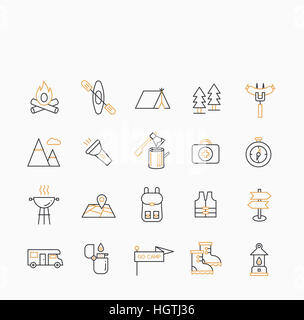 Various line icons related to camping Stock Photo - Alamy