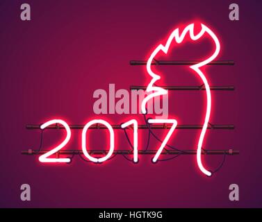 Neon rooster head it is the red color vector illustration flat style ...