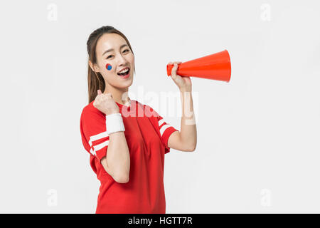 Portrait of young smiling Korean cheerleader woman Stock Photo - Alamy