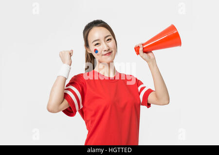 Portrait of young smiling Korean cheerleader woman Stock Photo - Alamy