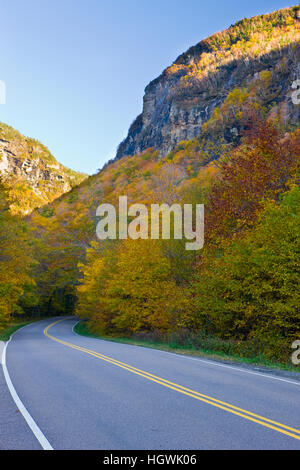 A narrow road (VT 108) winds its way through Smuggler's Notch near ...