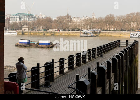 Dock on Thames River, Southbank, London, UK Stock Photo - Alamy