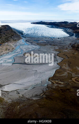An outwash plain created by a river flowing with meltwater and sediment ...