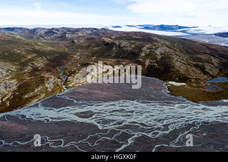 An outwash plain created by a river flowing with meltwater and sediment ...
