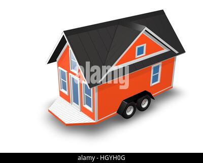 3D Rendered Illustration of a tiny house on a trailer. House is ...