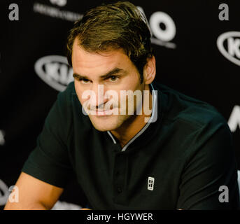 Roger Federer of Switzerland speaks during a press conference ahead of ...