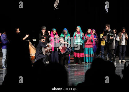 Tehran, Iran. 14th Jan, 2017. Members of an Iranian folk music band ...