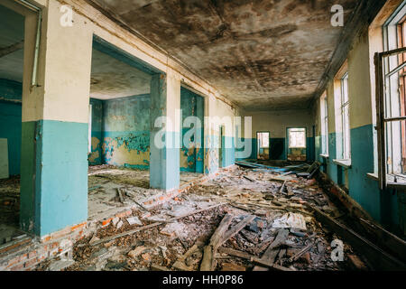The Ruined Hall Of Abandoned Rural School After Chernobyl Disaster In ...