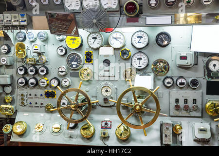 Military ship control panel with gauges. USS marine museum Stock Photo ...