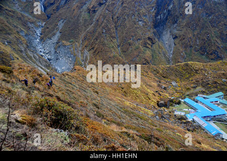 Trekkers Climbing Above Machhapuchhre Base Camp (MBC) in the Annapurna ...