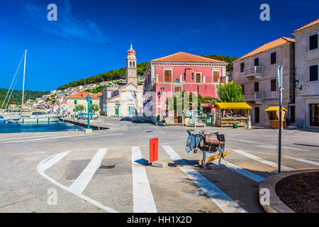 Pucisca town promenade in Croatia, Island Brac Stock Photo - Alamy
