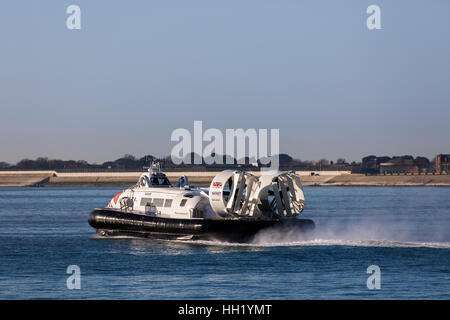 a hovertravel hovercraft departing at the terminal southsea england uk ...