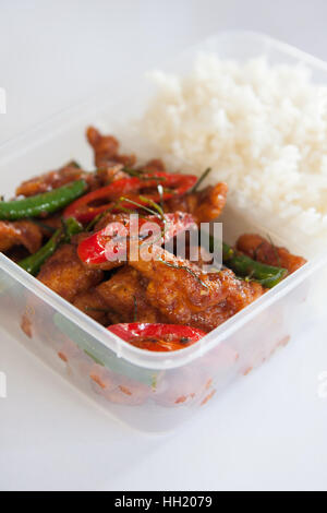 Thai food box, Fried egg over rice with stir fried chicken and ...
