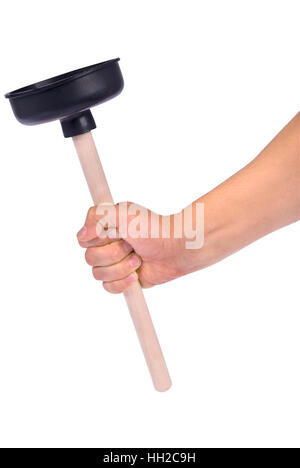 Hand holding white plastic pipes against a background of more pipes ...