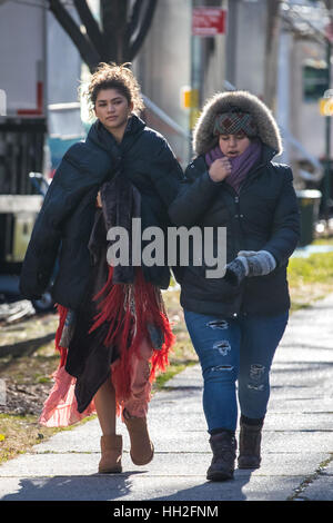 Zendaya heading to the movie set 'The Greatest Showman' on an ...