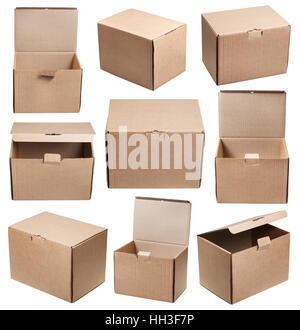 set of brown rectangular cardboard boxes for transporting goods ...