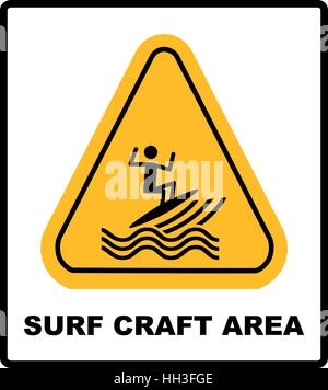 Sufr craft area sign. Vector illustration surfing zone symbol in yellow ...