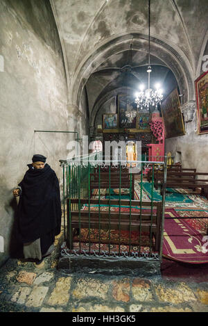 Interior of Ethiopian Coptic Monastery on the roof of Church of the ...