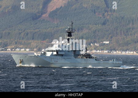 HMS Tyne (P281), heads out for patrol during the arrival stages of ...
