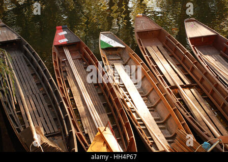 Punts on river Neckar near the Hoelderlin tower Tuebingen Baden ...