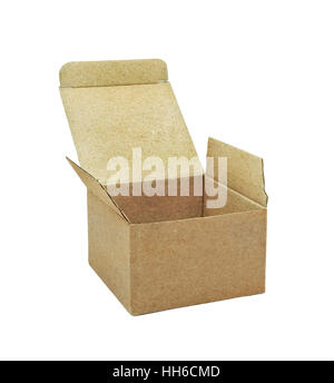 Empty Package brown cardboard box or tray on bright white wooden table ...