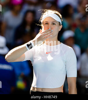Melbourne, Australia. 18th Jan, 2017. Stan Wawrinka of Switzerland hits ...