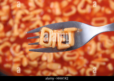 Spelling of the word pasta with alphabet soup letters. Kids food Stock ...