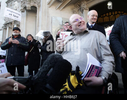 Doug Paulley (centre), from Wetherby, West Yorkshire, outside the ...