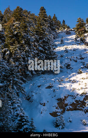 Ziria mountain covered with snow on a winter day, Korinthia, South ...