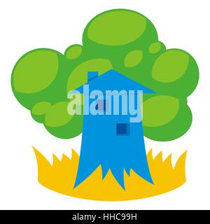 Greener home icon with tree like building and sun Stock Photo - Alamy
