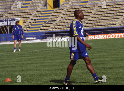 Colombian football player Faustino Asprilla training for Italian club ...