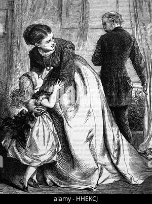 Illustration depicting a mother shielding her child from the angry ...