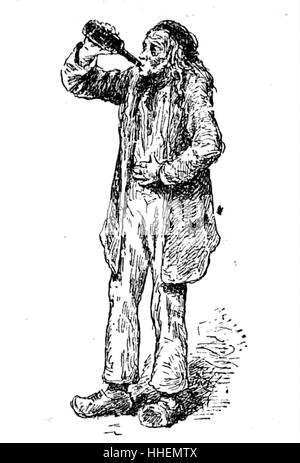Engraving depicting a drunkard staggering along. Dated 19th Century ...