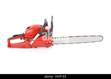 Red professional chainsaw isolated on white background Stock Photo - Alamy