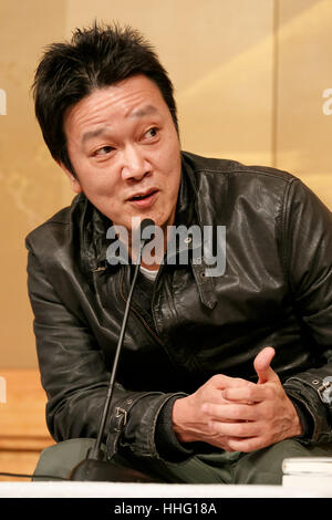 The 156th Akutagawa Prize winner Yamashita Sumito, poses for cameras ...