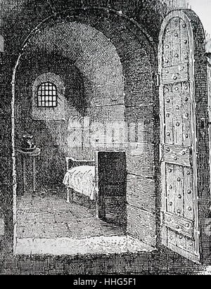 NEWGATE PRISON, London. The condemned cell based on an engraving in ...