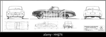 MERCEDES 300 SL Original Blue Prinr technical design drawing 1954 of ...