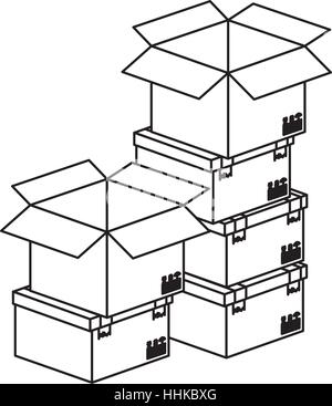 black silhouette contour boxes stacked and sealed vector illustration ...